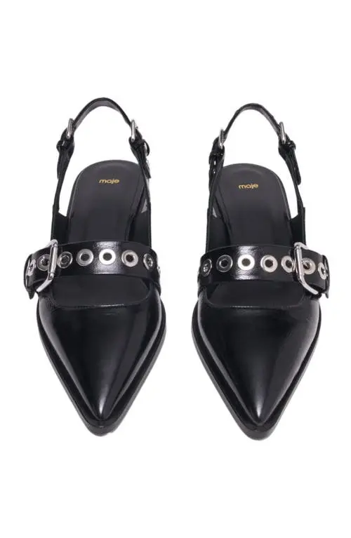 Maje Flat Leather Slingbacks