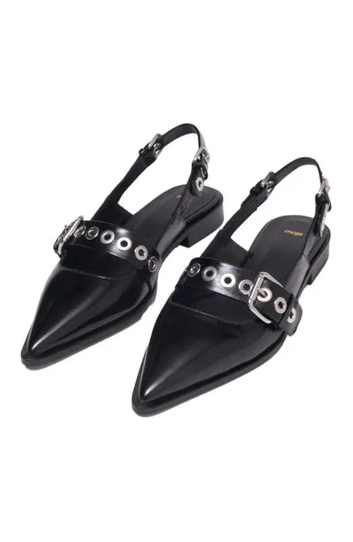 Maje Flat Leather Slingbacks