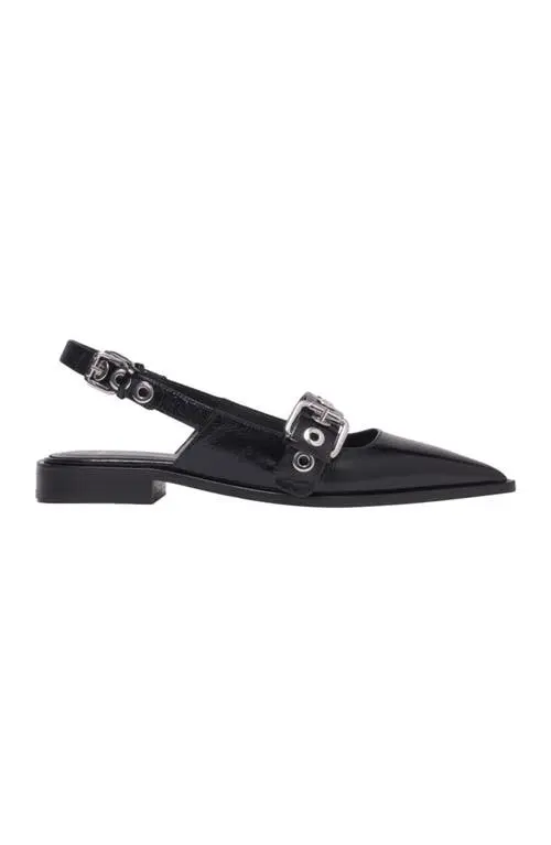 Maje Flat Leather Slingbacks - Black