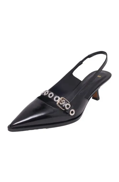 Maje Leather Slingback Pumps With Eyelet Strap