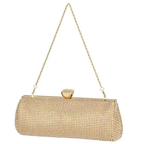 WHITING & DAVIS Grace Crystal Top Clutch - Metallic Gold