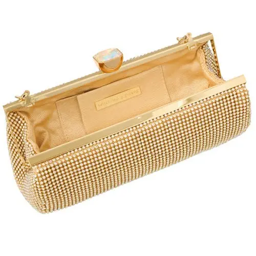 WHITING & DAVIS Grace Crystal Top Clutch - Metallic Gold