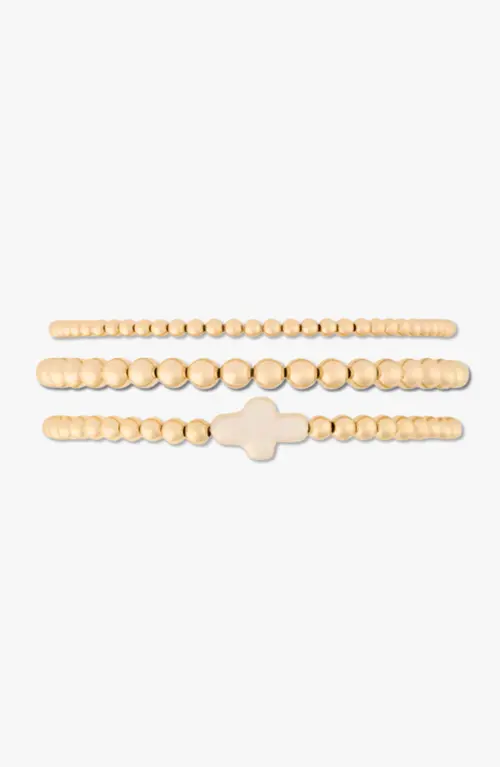 CUFFED BY NANO Pearl Cross 14k Filled Bead Bracelet Stack - Gold