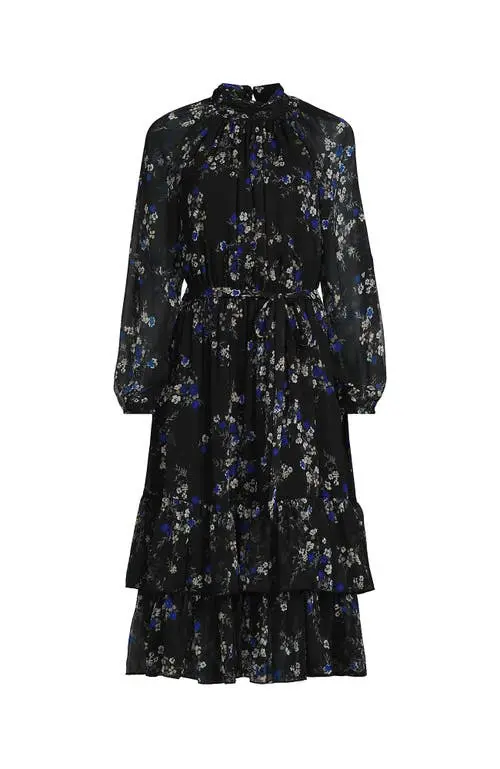 LANDS' END Crinkle Chiffon Ruffle Dress - Black/lapis Fall Floral