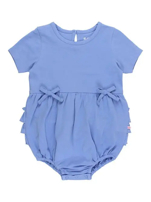 RUFFLEBUTTS Knit Bow Bubble Romper - Periwinkle Blue