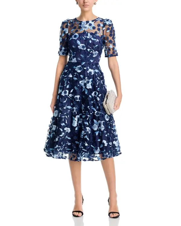 eliza j floral print halter dress navy Eliza J Navy Blue Floral Print Tiered Chiffon Halter Swing Shift Dress Size  14