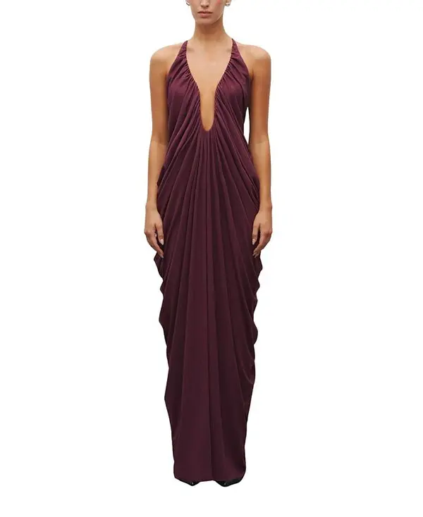 HEIRESS BEVERLY HILLS Draped Halter Gown - Mauve Wine
