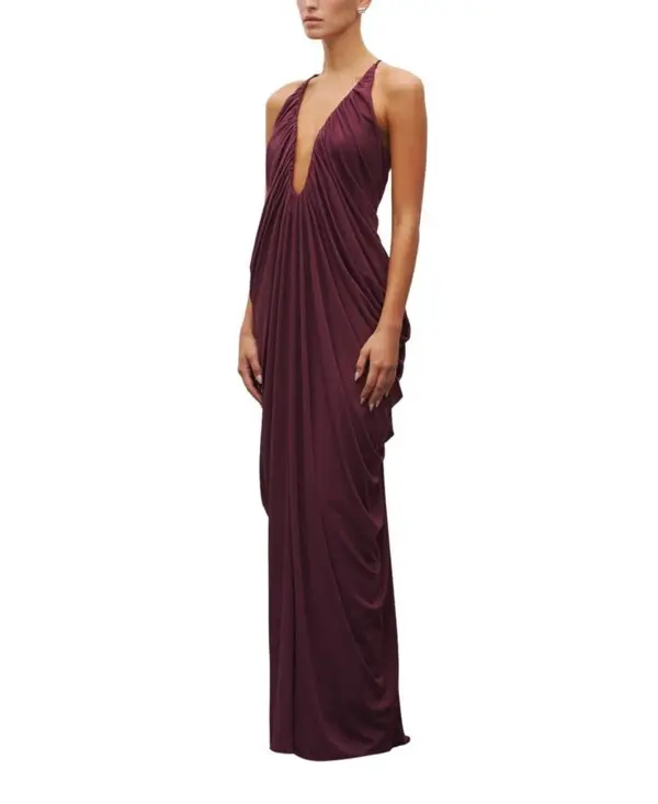 HEIRESS BEVERLY HILLS Draped Halter Gown - Mauve Wine