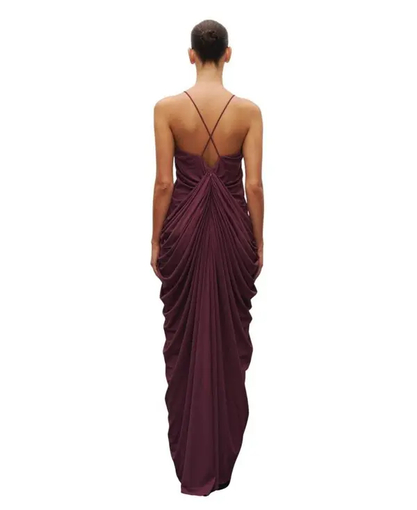 HEIRESS BEVERLY HILLS Draped Halter Gown - Mauve Wine