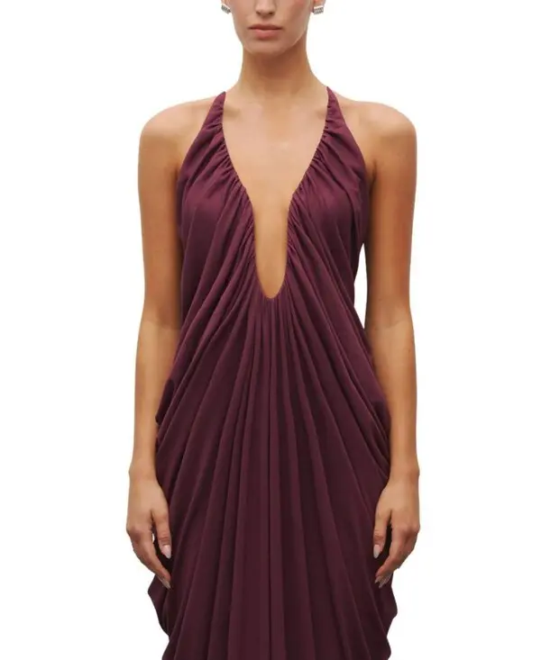 HEIRESS BEVERLY HILLS Draped Halter Gown - Mauve Wine
