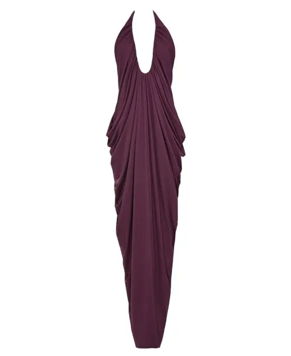 HEIRESS BEVERLY HILLS Draped Halter Gown - Mauve Wine