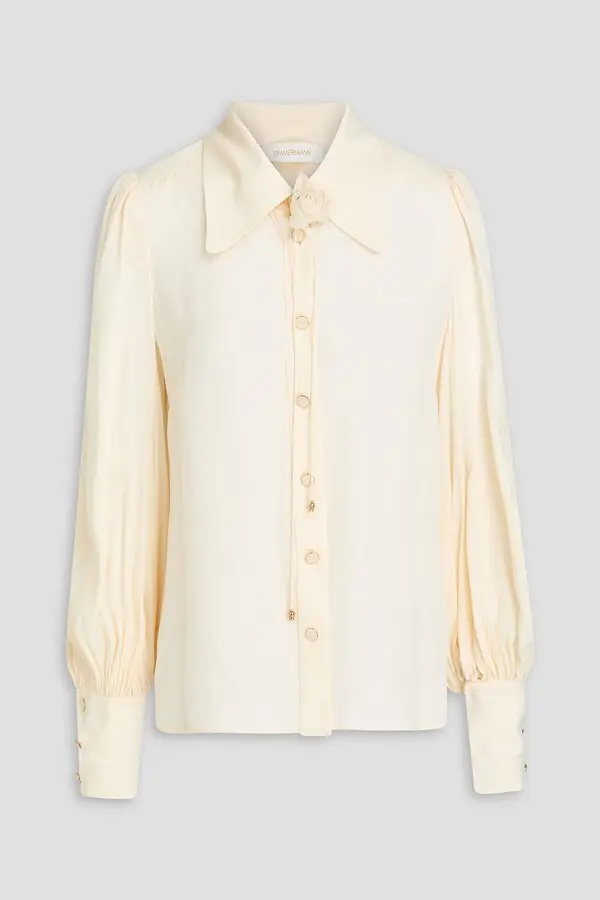 Zimmermann Floral-appliquéd Crepe De Chine Shirt - Cream