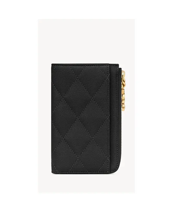 Saint Laurent Cassandre Bijou Zip Card Case In Grain De Poudre Leather - Black