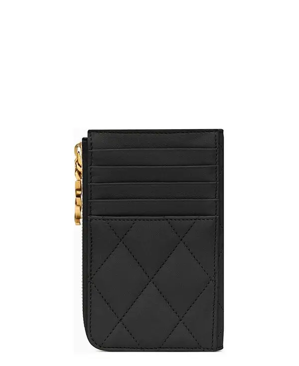 Saint Laurent Cassandre Bijou Zip Card Case In Grain De Poudre Leather - Black