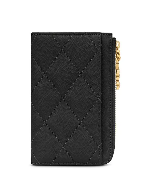 Saint Laurent Cassandre Bijou Zip Card Case In Grain De Poudre Leather - Black