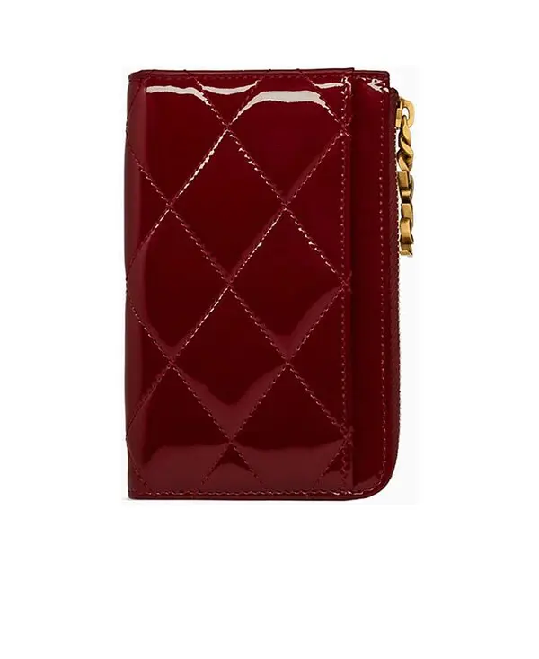 Saint Laurent Cassandre Bijou Zip Card Case In Grain De Poudre Leather - Grenade
