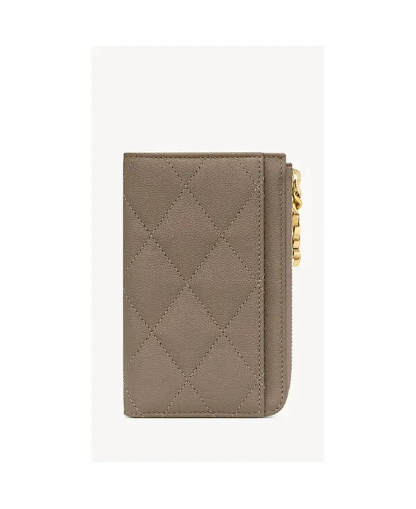 Saint Laurent Cassandre Bijou Zip Card Case In Grain De Poudre Leather - Light Taupe