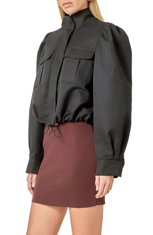 English Factory Crop Bomber Jacket - Black