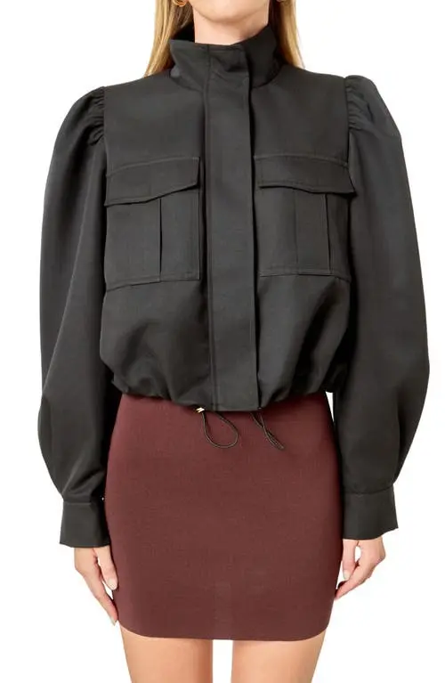 English Factory Crop Bomber Jacket - Black