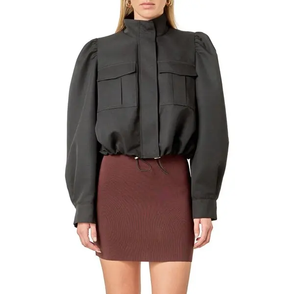 English Factory Crop Bomber Jacket - Black