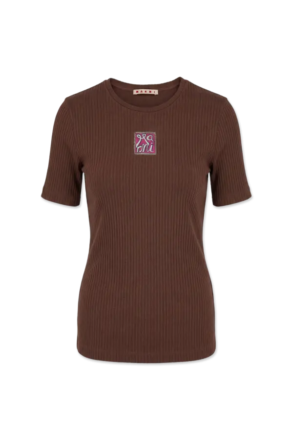 Marni T-shirt With Embroidered Logo - Brown
