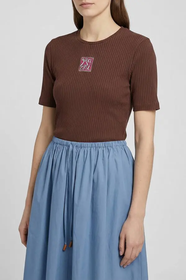 Marni T-shirt With Embroidered Logo - Brown