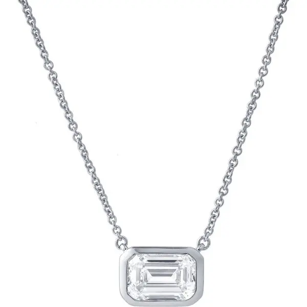 LUVMYJEWELRY Glinda Emerald East West 14k Gold Lab Grown Diamond Bezel Necklace 1.50 Ct - 14k White Gold