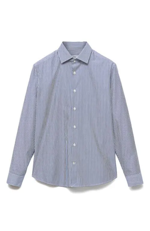 Mango Slim Fit Pinstripe Cotton Button-up Shirt - Blue