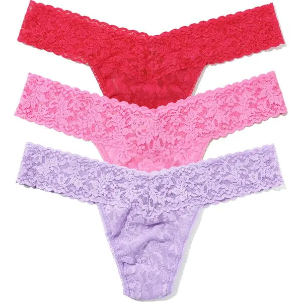 Hanky Panky Matchbox Assorted 3-pack Low Rise Thongs - Cool Lavender/taffy/coral