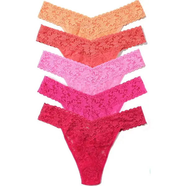 Hanky Panky Matchbox Assorted 5-pack Original Rise Thongs - Florence/coral/rose/pink