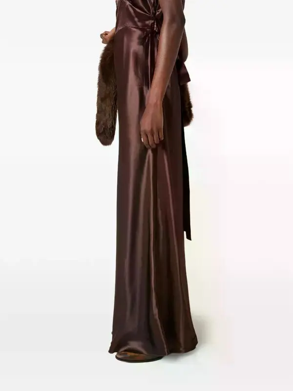 how to dress up a burgundy dress Brown Crepe Dress with Flared Long Sleeves – shopaleena main image 0