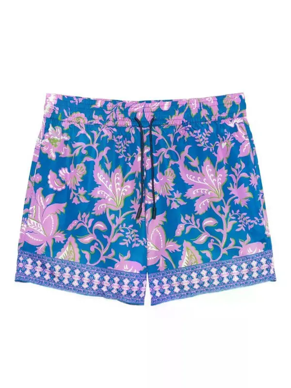 Etro Floral-print Trim Swim Shorts - Blue
