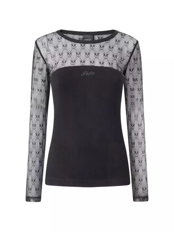 Pinko All-over Motif Mesh T-shirt - Black