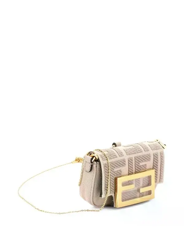 Fendi Chain Baguette Charm Zucca Canvas Nano Crossbody Bag - Neutrals
