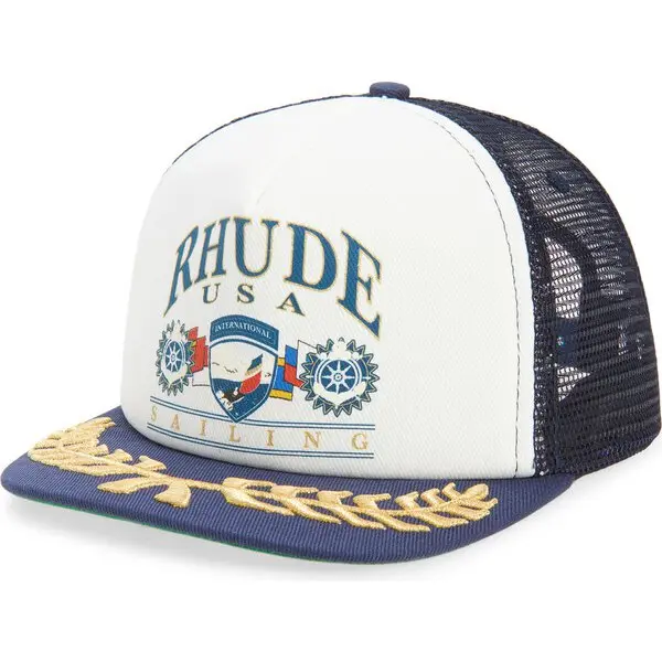 Rhude Usa Sailing Icon Trucker Hat - Navy/white