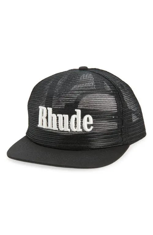 Rhude Logo Embroidered Trucker Cap - Black/white