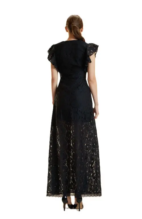 Cynthia Rowley Lace Flutter Sleeve Midi Dress