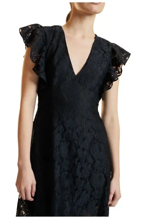 Cynthia Rowley Lace Flutter Sleeve Midi Dress