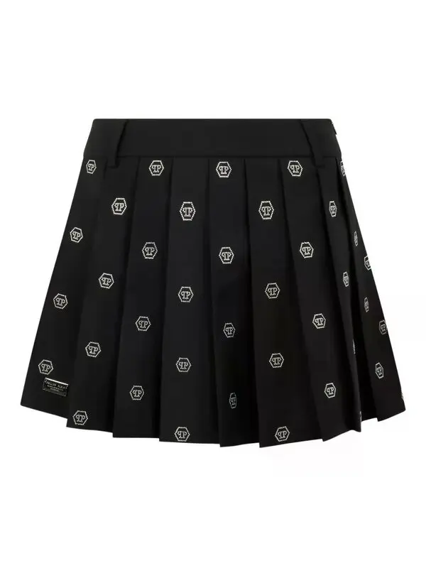 Philipp Plein Pleated Monogram Strass Miniskirt