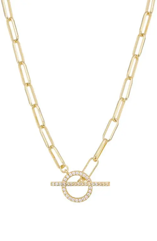 ATHRA LUXE Pavé Paper Clip Chain Toggle Necklace - Gold