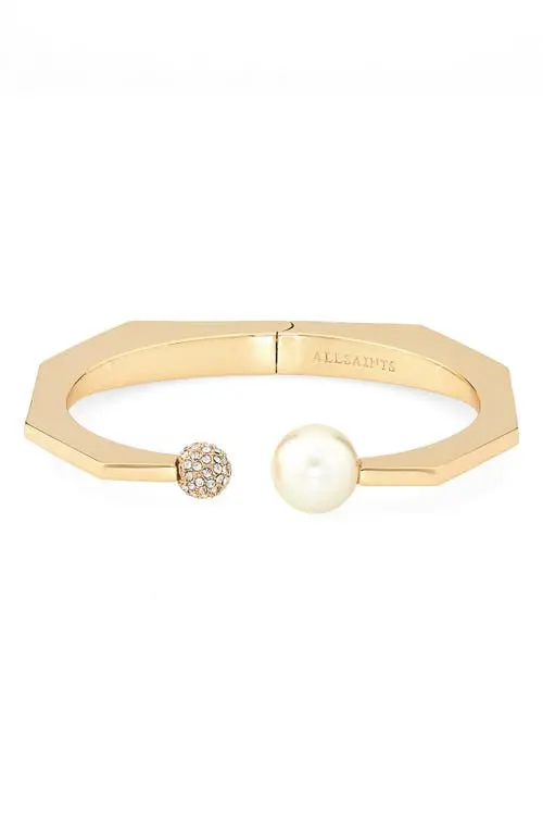 ALLSAINTS Faux Pearl And Pavé Hinge Cuff - Pearl/gold