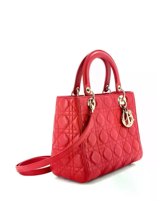 Dior Lady Cannage Quilt Lambskin Medium Satchel - Red