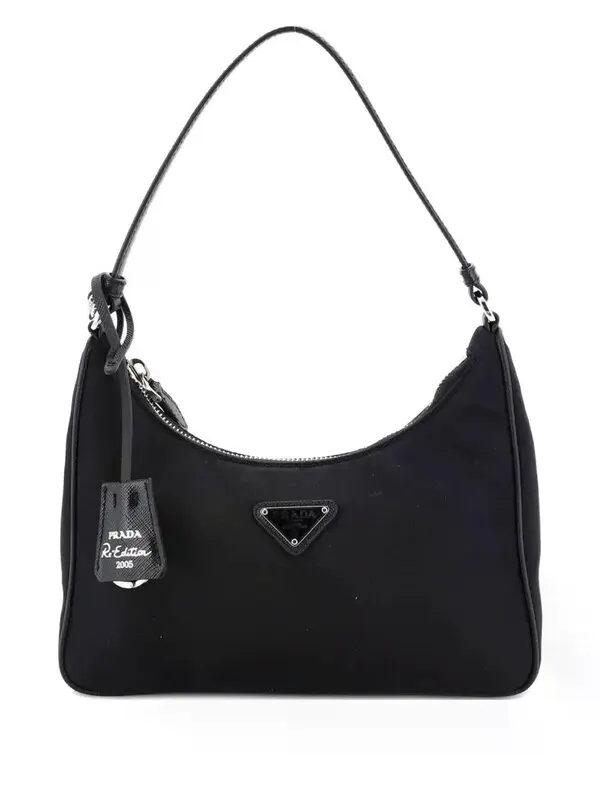 Prada Re-edition 2005 Tessuto With Saffiano Leather Mini Hobo Bag - Black