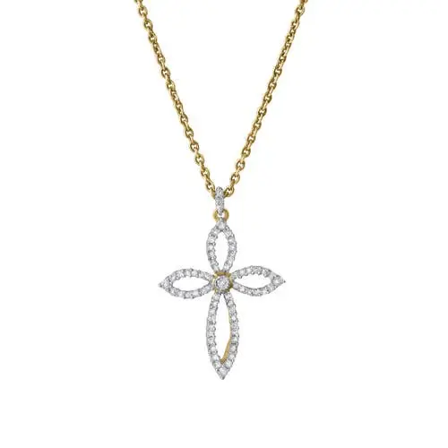 LUVMYJEWELRY 10k Gold Diamond Cross Pendant Necklace - 10k Yellow Gold
