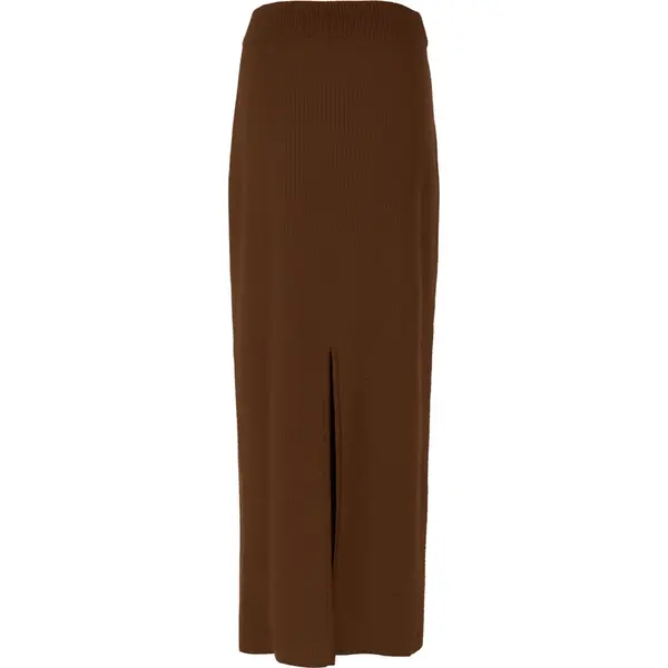 Alexandra Bueno Ribbed Knit Midi Skirt - Brown