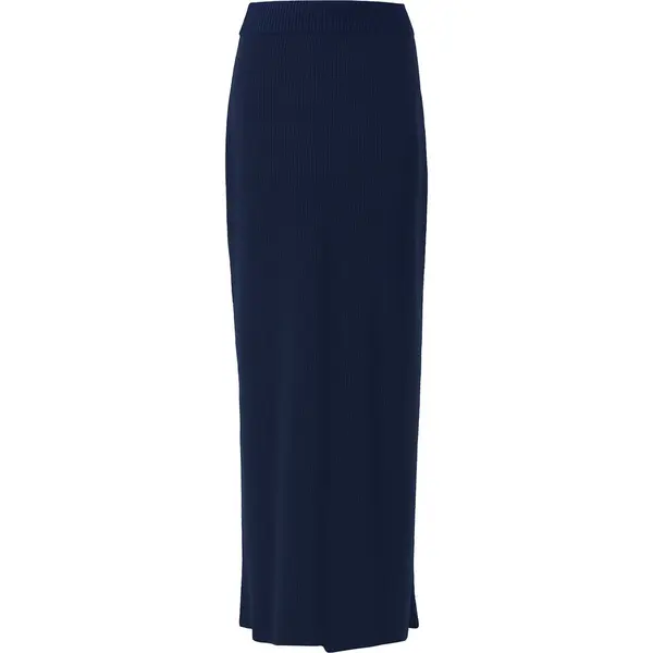 Alexandra Bueno Ribbed Knit Midi Skirt - Navy