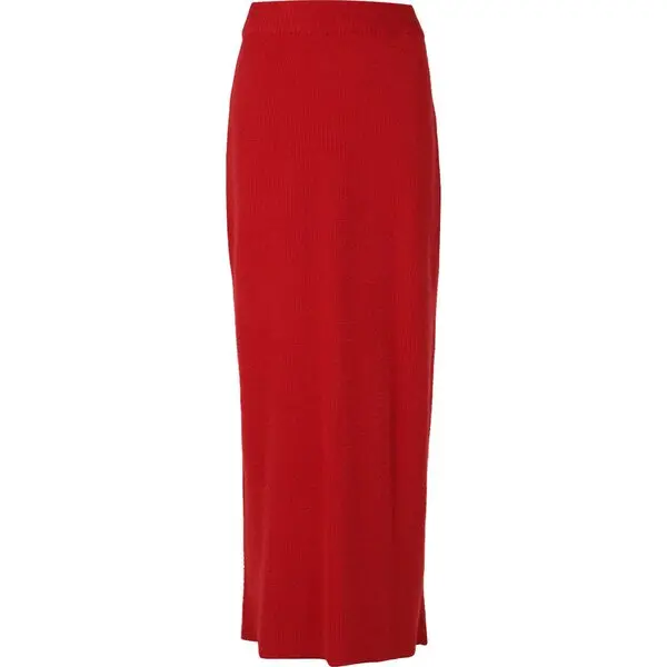 Alexandra Bueno Ribbed Knit Midi Skirt - Red