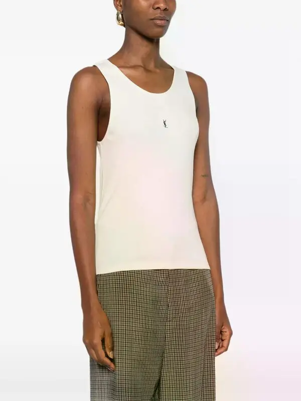 Saint Laurent Logo-embroidered Tank Top - Neutrals