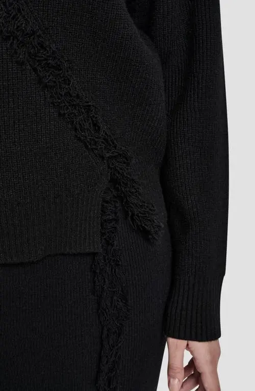 Dkny Fringe Detail Ribbed Crewneck Sweater - Black