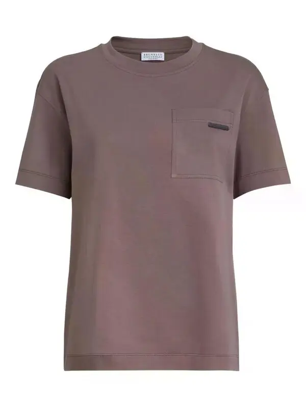 Brunello Cucinelli Cotton Jersey T-shirt With Monili Pocket Detail - Brown